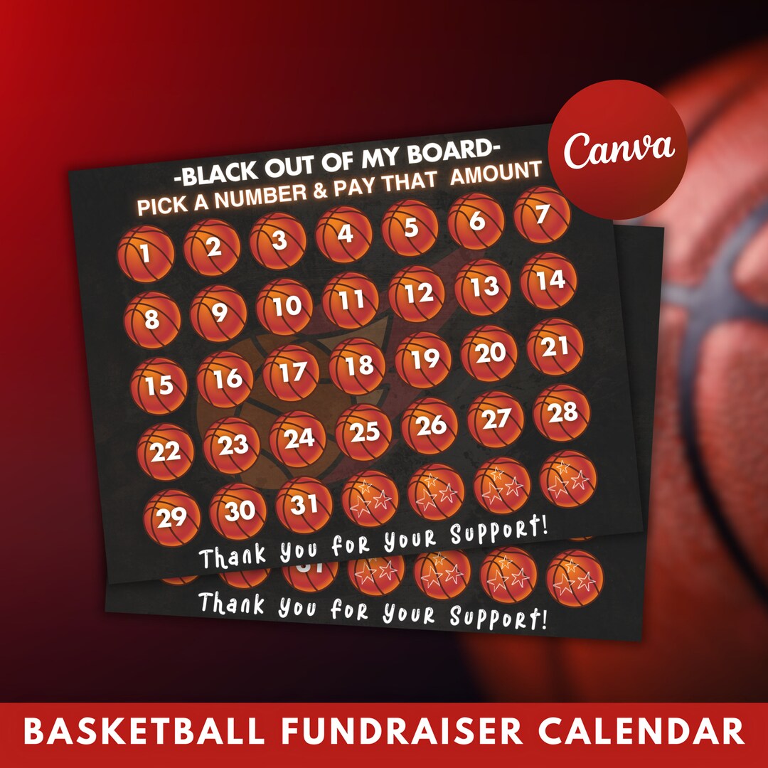 Basketball Calendar Fundraiser, Pick a Date to Donate Printable ...