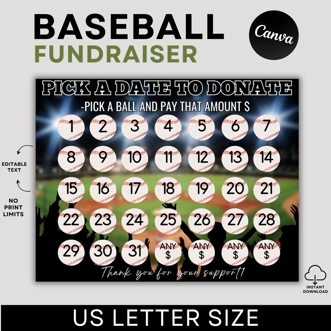 Baseball Fundraiser Calendar, Baseball Fundraiser Template, Pick a Date ...