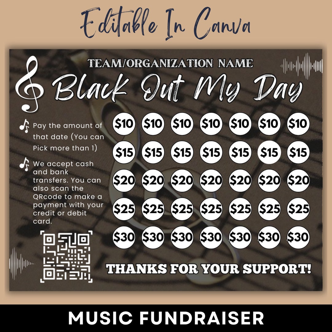 Music Fundraising Calendar, Black Out on My Board Calendar Fundraiser ...