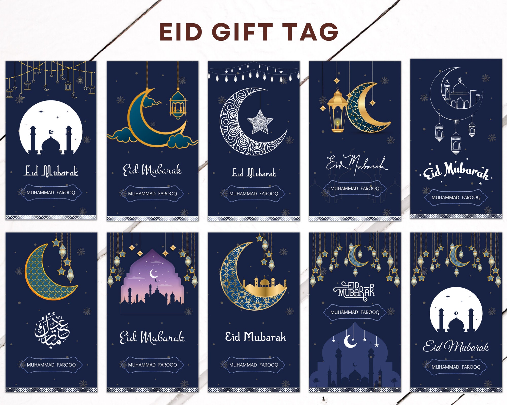 10 Eid Mubarak Tags Eid Gift Tags Bundle Modern Aesthetic - Etsy