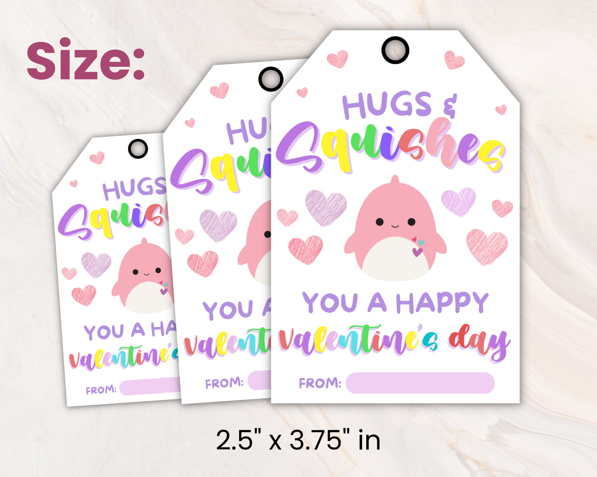 Squishy Valentine Tags Squishing You Valentine Hugs and - Etsy