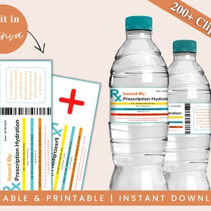 Water Bottle RX Labels, Liquid Bottle Label, Water Bottle Wrap, Bottle ...