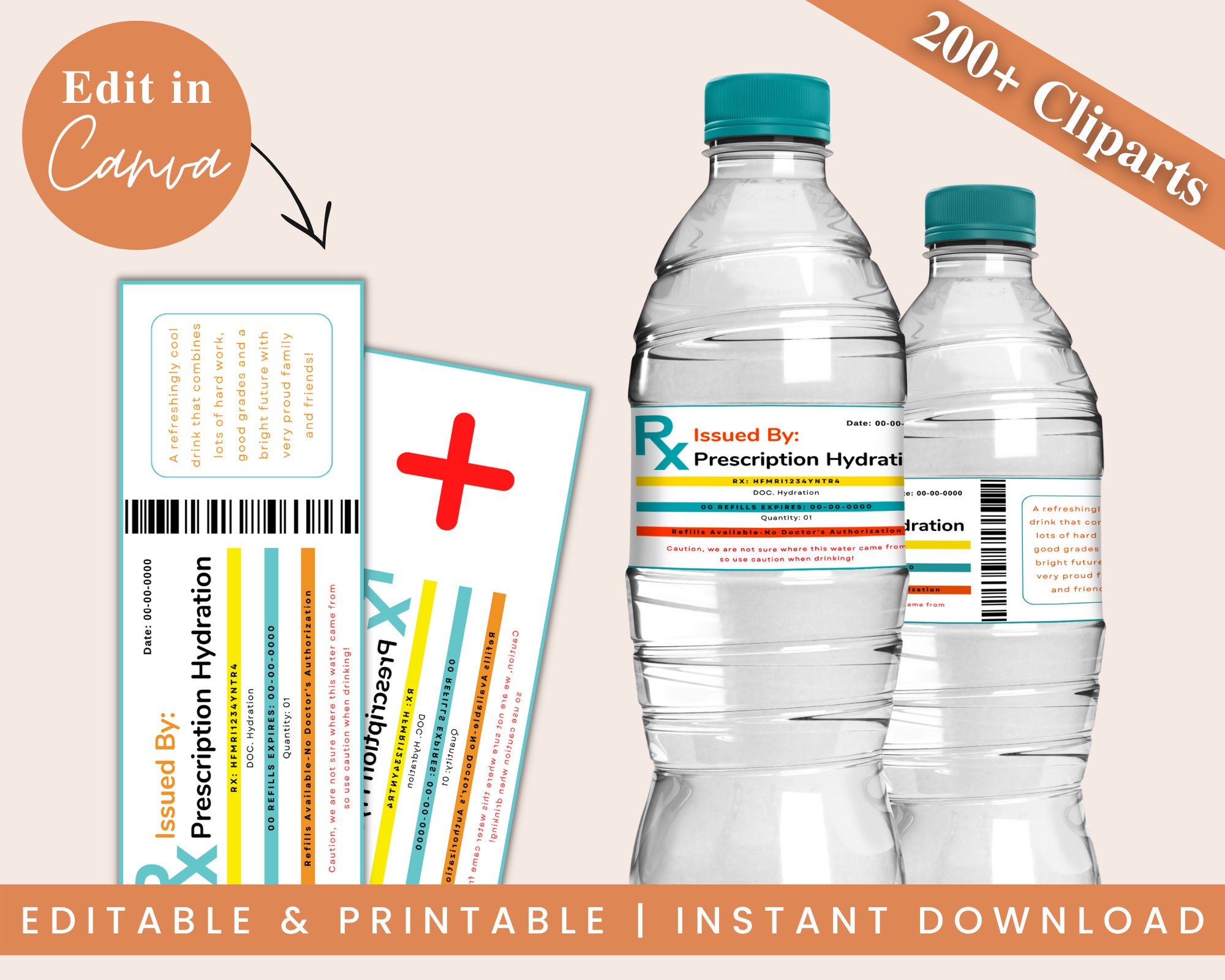 Water Bottle RX Labels Liquid Bottle Label Water Bottle - Etsy