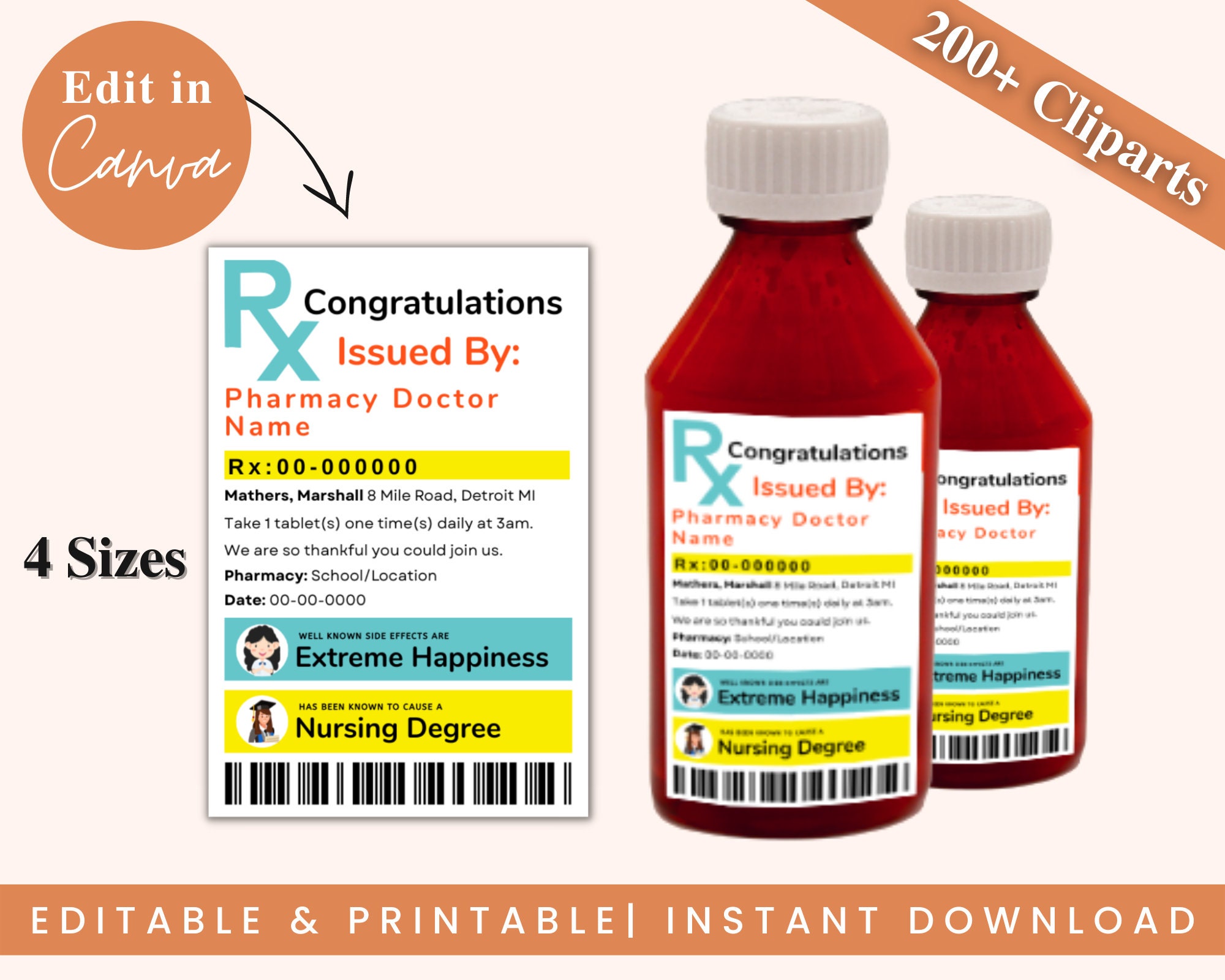 Liquid Bottle RX Labels Prescription Bottle Prescription - Etsy