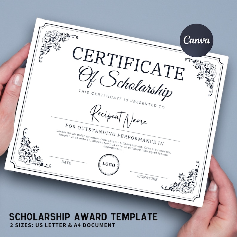 Editable Scholarship Certificate Template, Scholarship Award ...