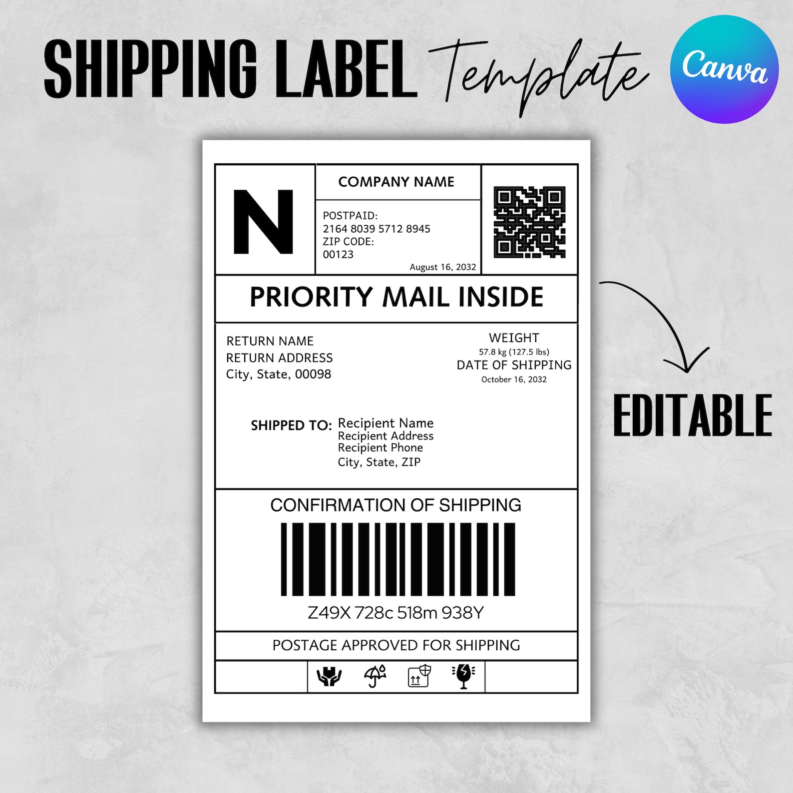 Fake Shipping Label Template, Shipping Label Template, Mail Shipping ...