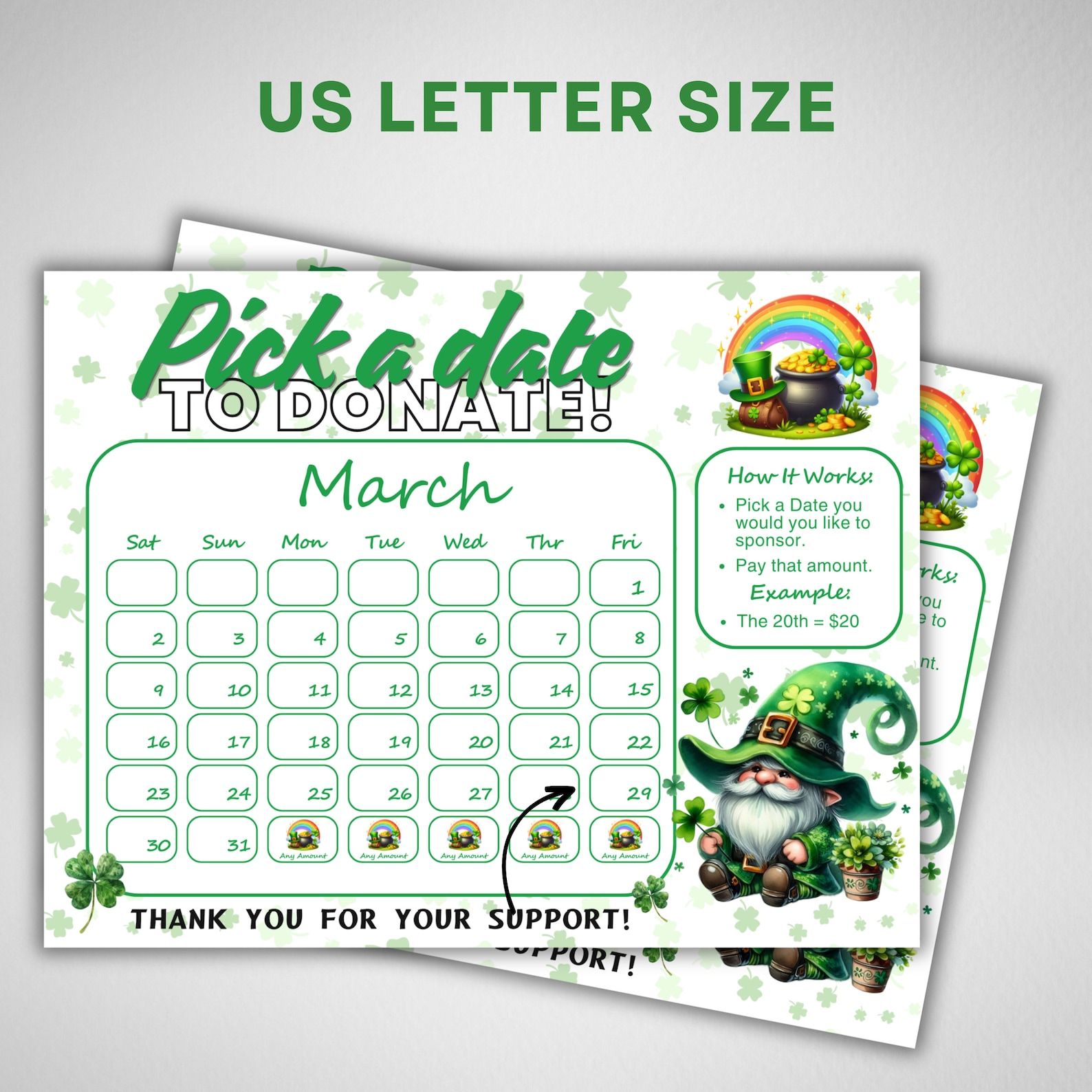 St Patrick Fundraising Calendar, Pick a Date Donation St Patrick ...