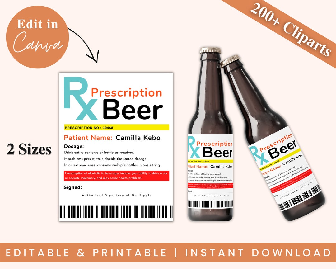 Beer Prescription Label Whiskey Label Beer Bottle Label - Etsy