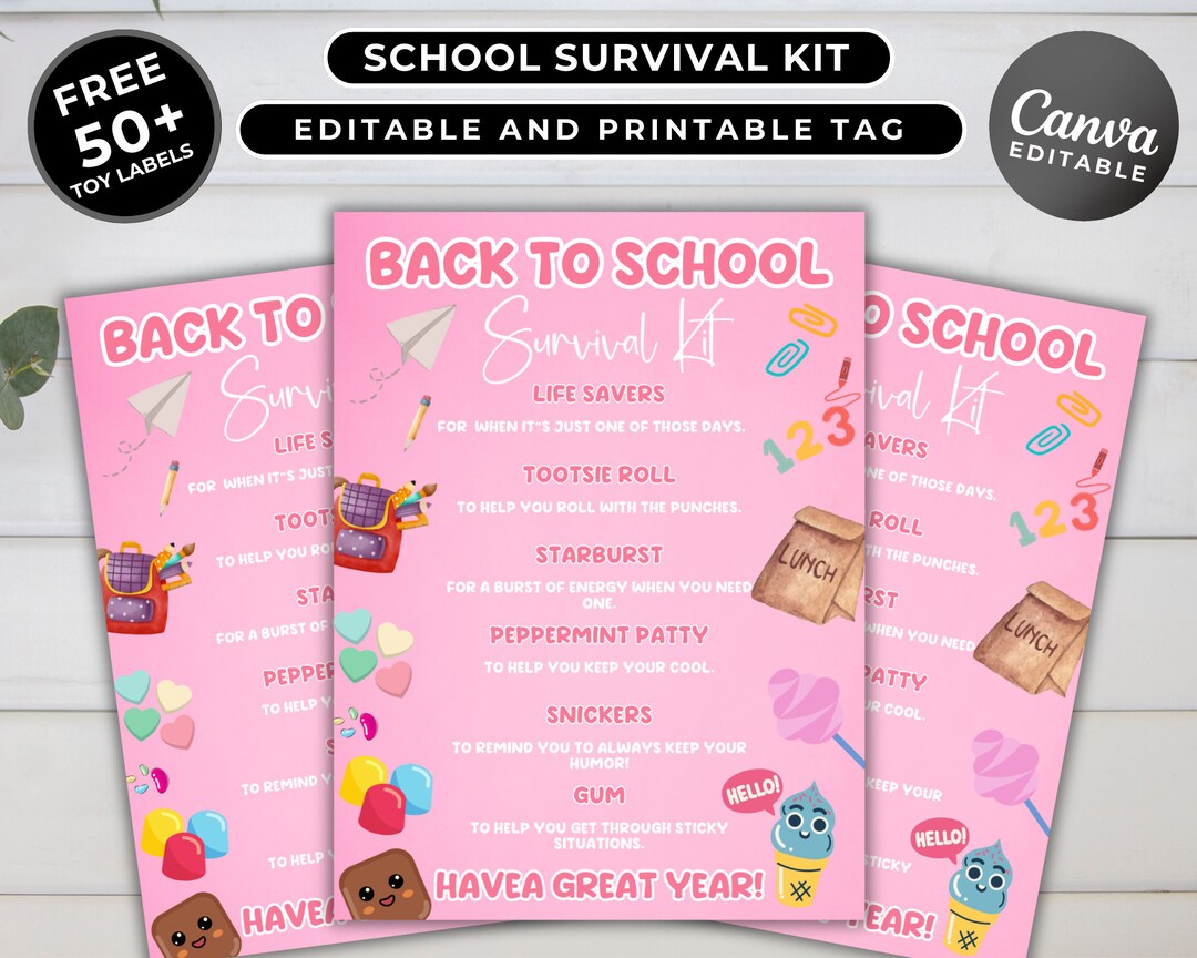 EDITABLE Back to School Survival Kit Gift Tags | Back to School Student ...