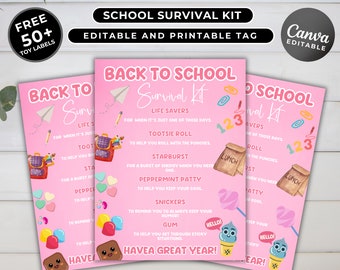 EDITABLE Freshman Year Survival Kit Gift Tags | Back to School Student ...