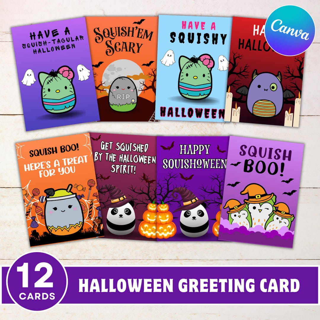 12 Halloween Printable Cards,halloween Digital Greeting Cards,pumpkin ...