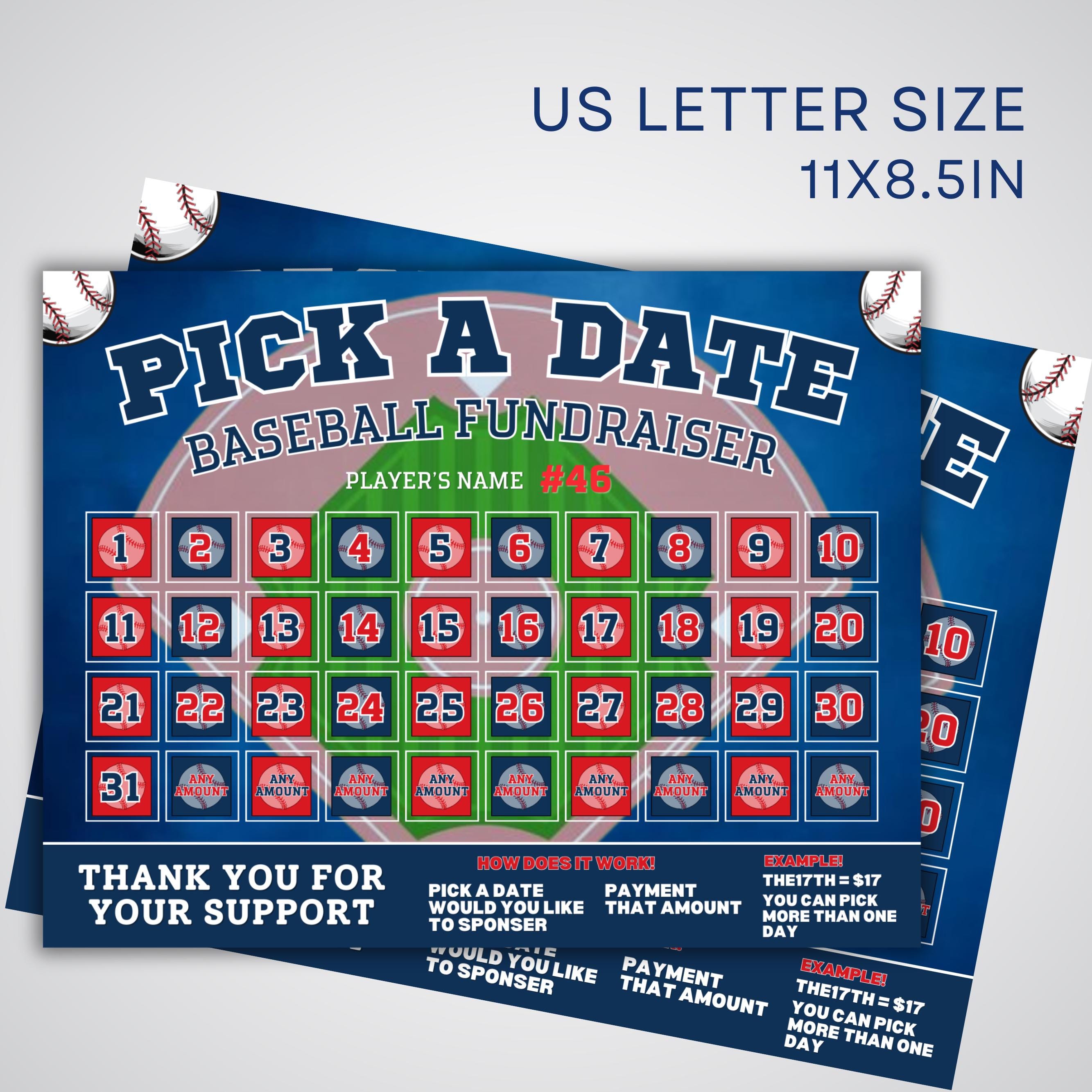 Baseball Fundraiser Calendar, Baseball Fundraiser Template, Pick a Date ...