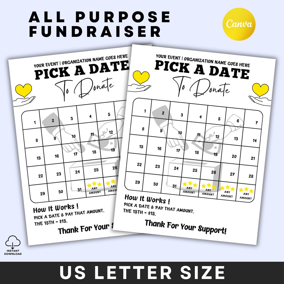 All Purpose Fundraiser Calendar, Pick A Date to Donate Fundraiser ...