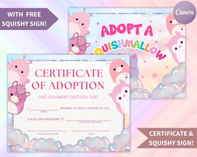 Squishy Adopt a Squishy Sign, Squishy Party Decor, Squishy Party ...