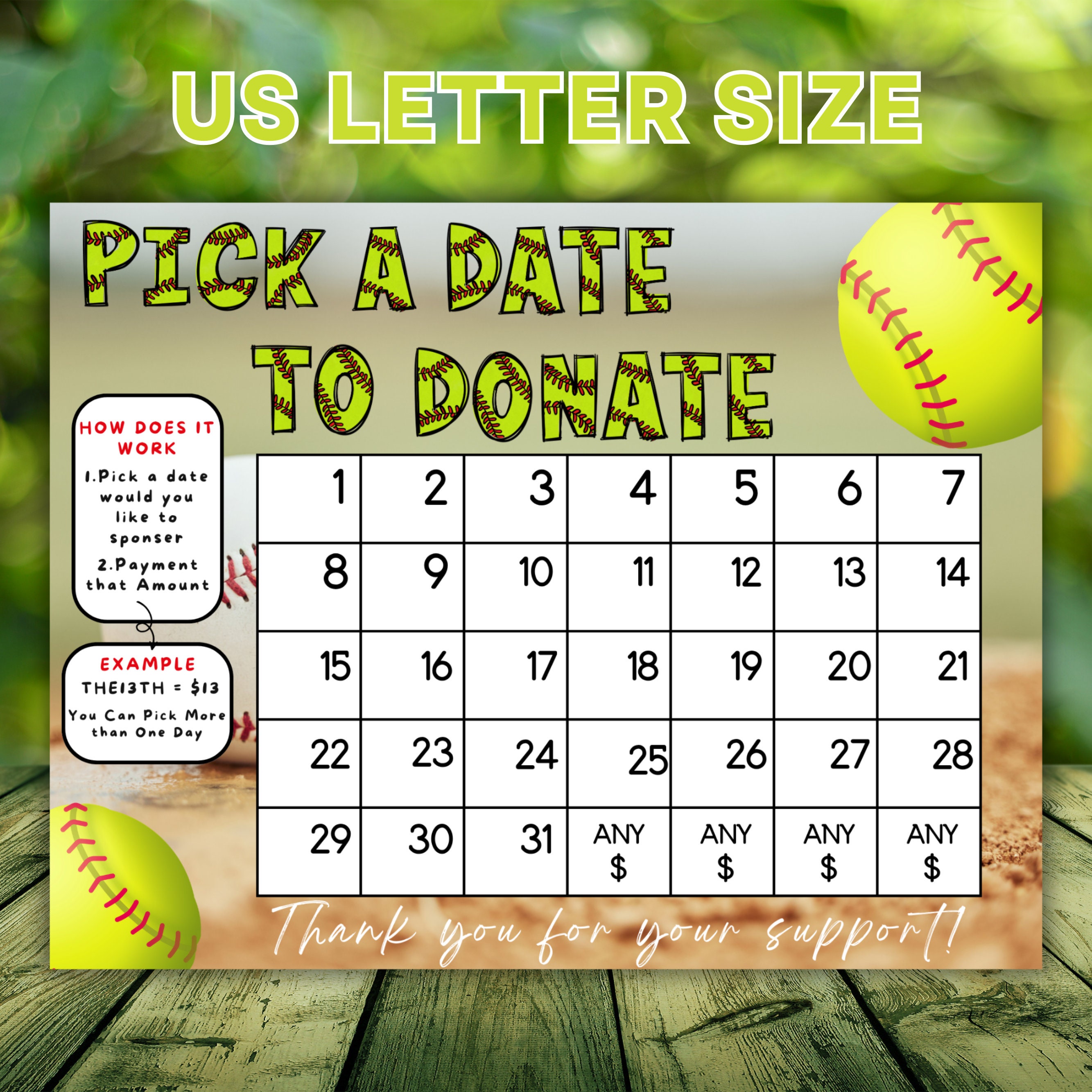 Editable Softball Fundraiser Calendar, Softball Calendar Fundraiser ...