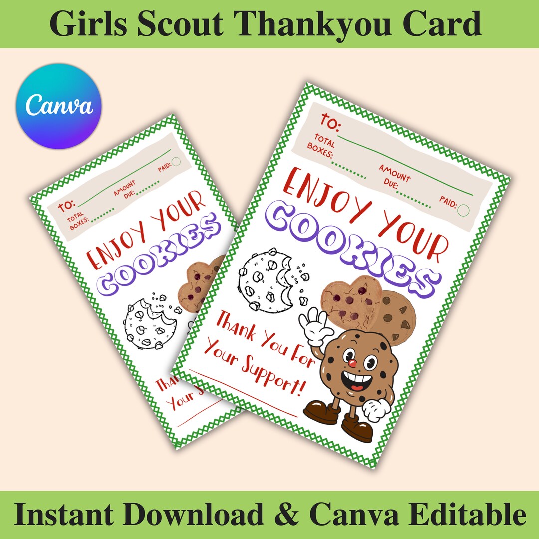 Girl Scout Thank You Cards, Cookie Thank You, EDITABLE Girl Scout Thank ...