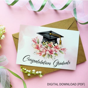 Printable Graduation Greeting Card, Floral Graduation Card ...