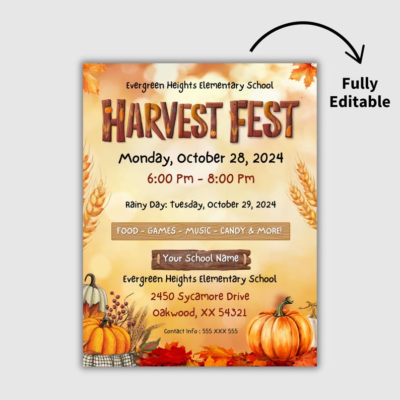 Editable Harvest Fest Flyer Canva Template, Autumn Flyer, Fall Flyer ...