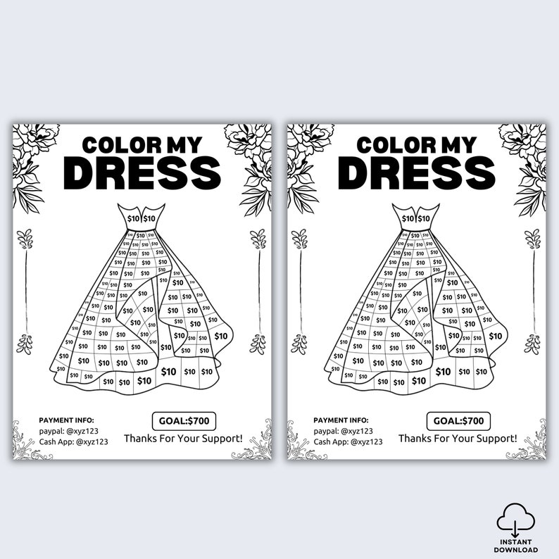Fill My Dress Fundraiser, Color My Dress Fundraiser Template, Pay for ...