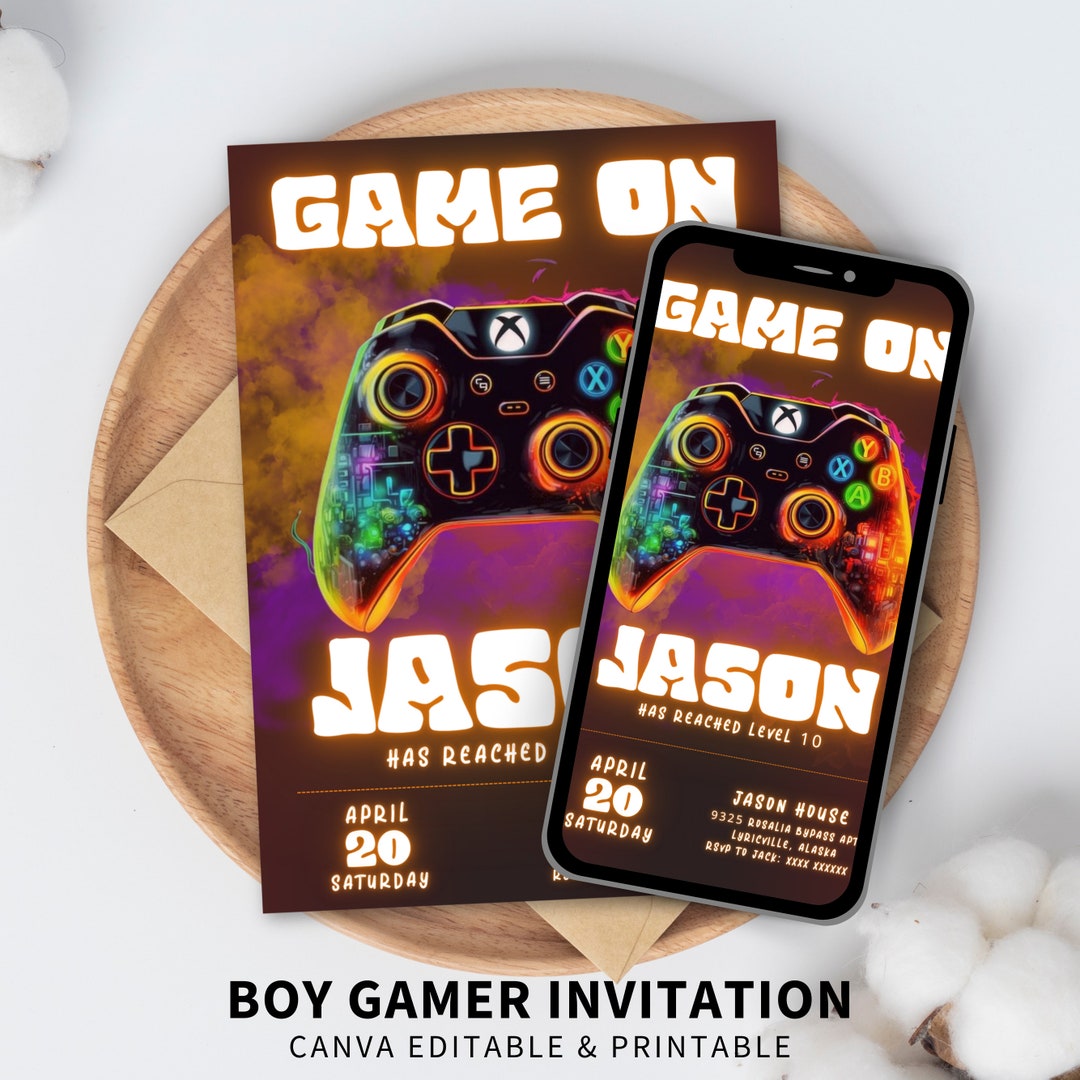 Video Game Birthday Invitation Template, Level up Gamer Invitation ...