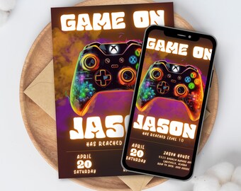 Personalized Video Game Theme Digital Invitation, Level up Birthday ...