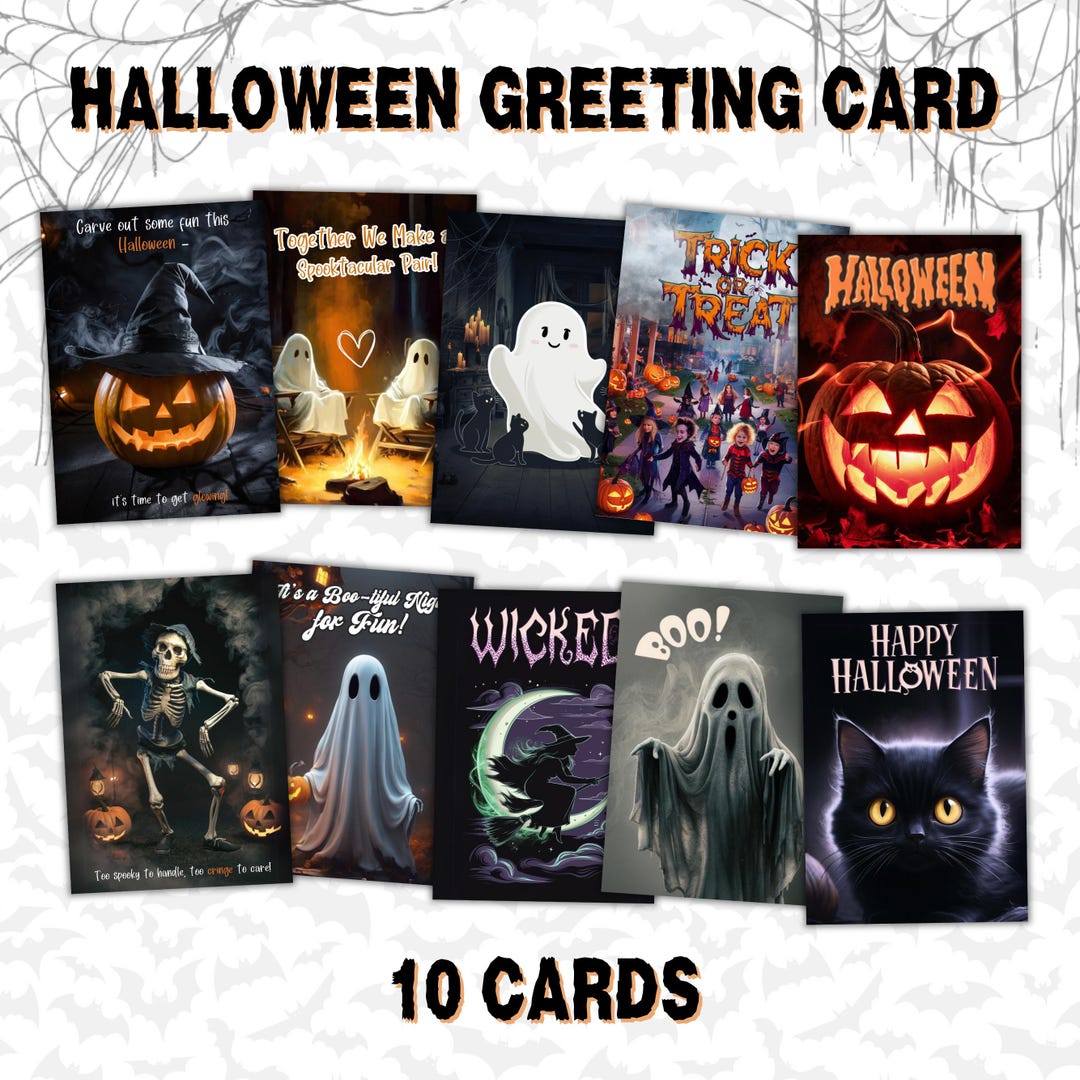 10 Halloween Greeting Cards Printable, Halloween Cards, Pumpkin ...