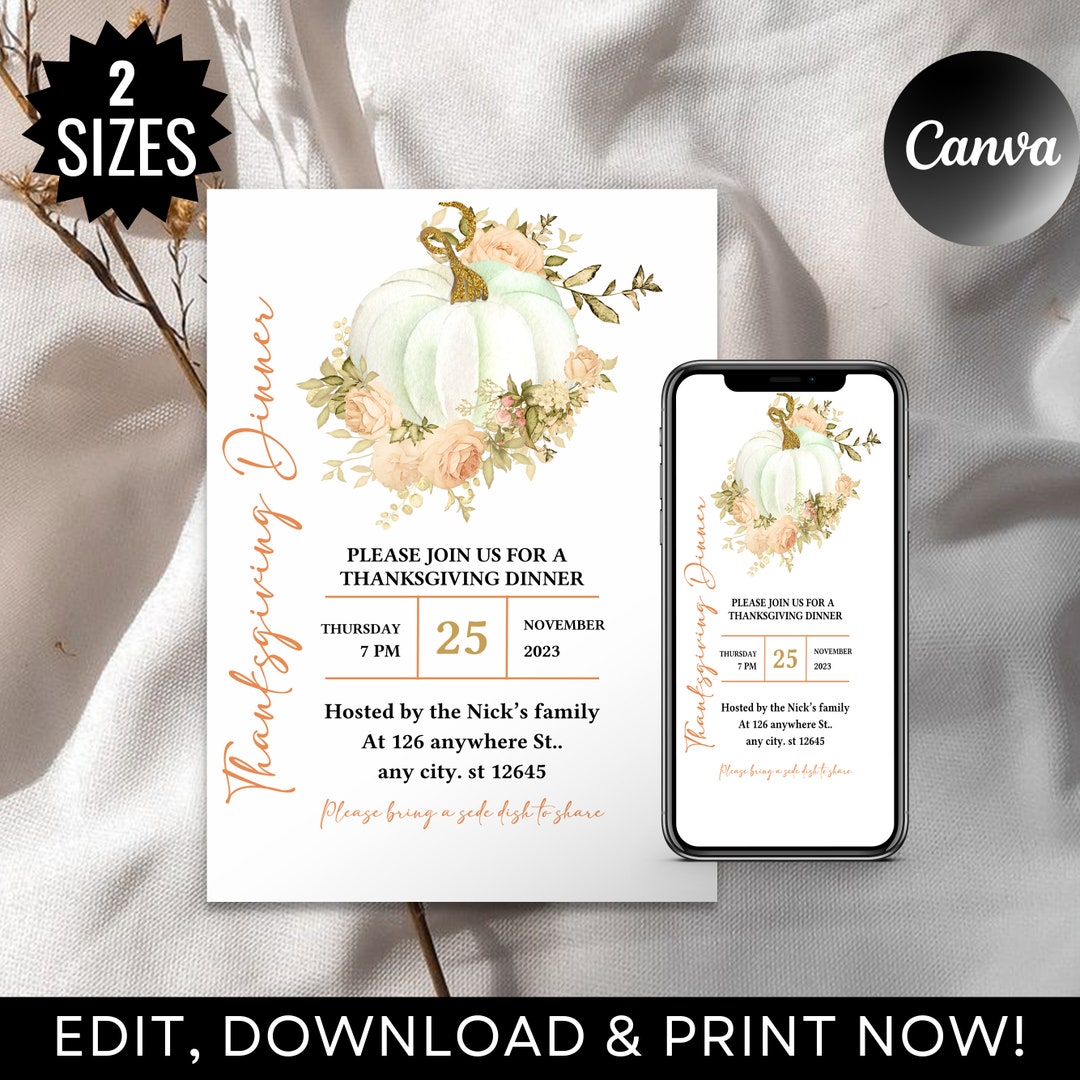 Editable Thanksgiving Invitation, Let's Give Thanksgiving Dinner ...