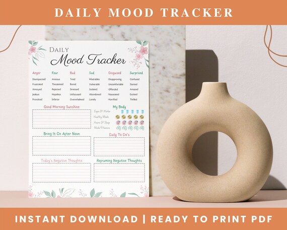 Mood Tracker Printable Daily Weekly Mood Therapy Journal - Etsy