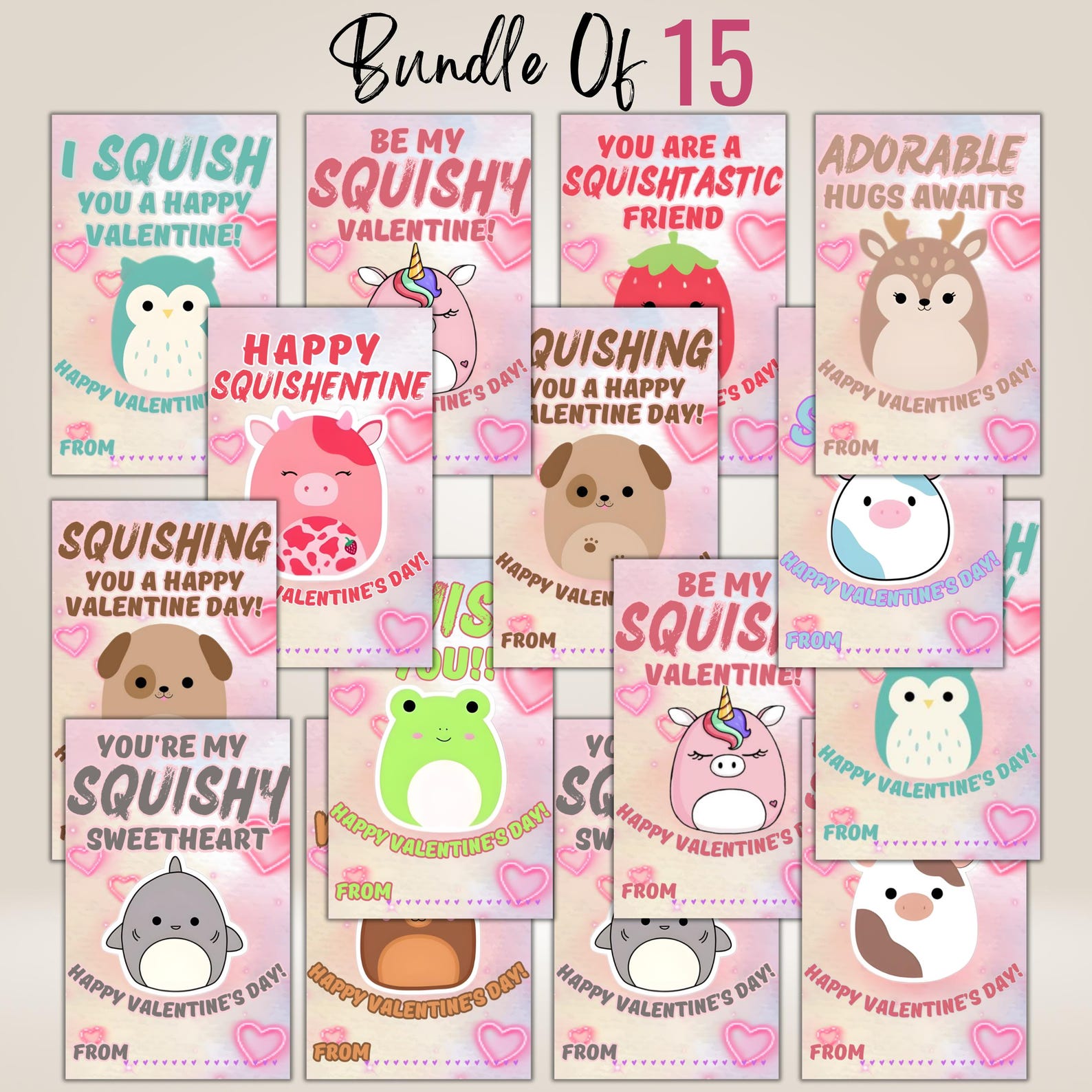 15 Squishmallow Valentine Cards, Squishy Valentine Cards, Squishmallow ...