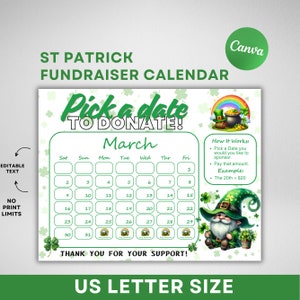 St Patrick Fundraising Calendar, Pick a Date Donation St Patrick ...