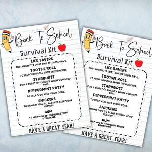 EDITABLE Back to School Survival Kit Gift Tags | Back to School Student ...