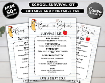 EDITABLE Freshman Year Survival Kit Gift Tags | Back to School Student ...