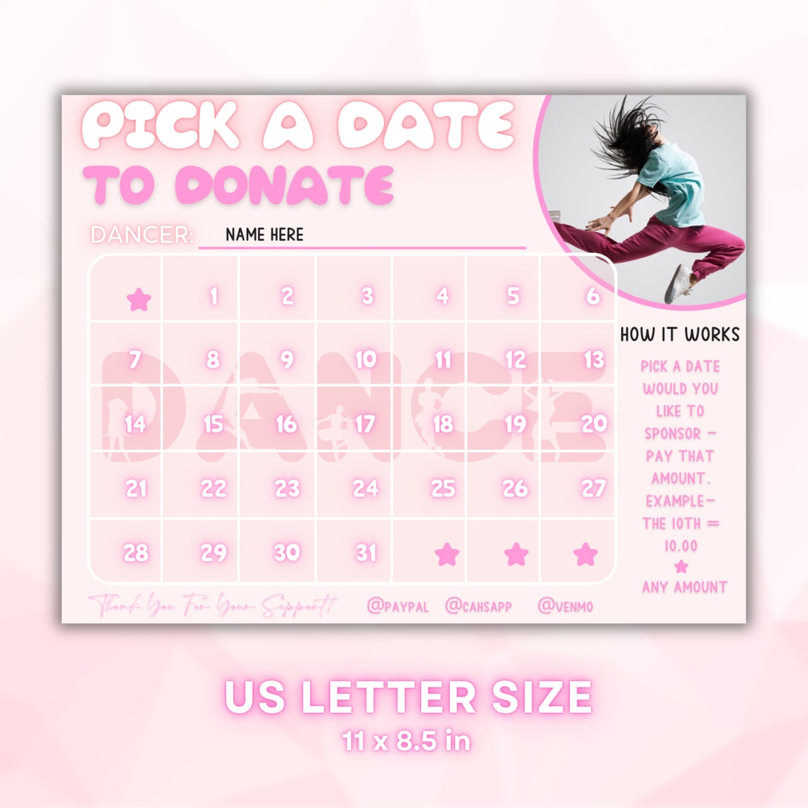 Editable Dance Template Pick a Date to Donate Fundraiser, Fill My ...