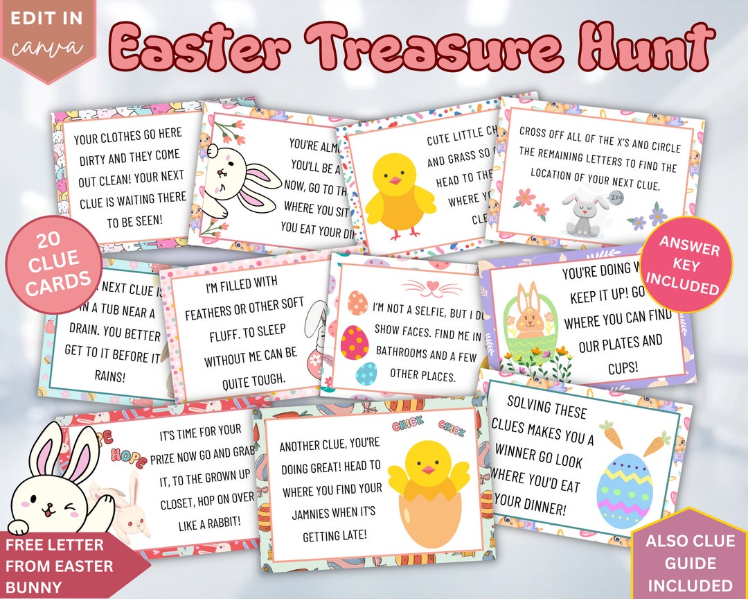 Easter Treasure Hunt, Indoor Scavenger Hunt, Treasure Hunt Clues ...