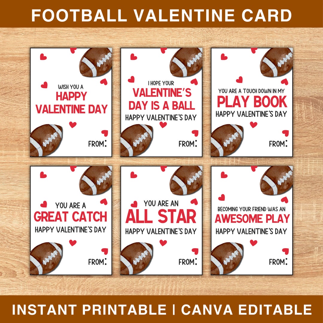Football Valentine Cards for Kids, Printable Football Valentines, Boys ...