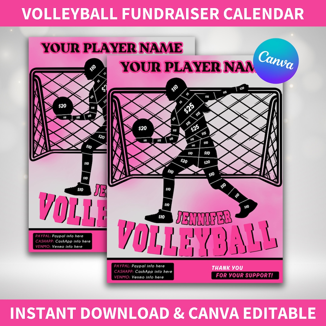 Volleyball Fundraising Calendar, Pick a Date Donation Volleyball ...