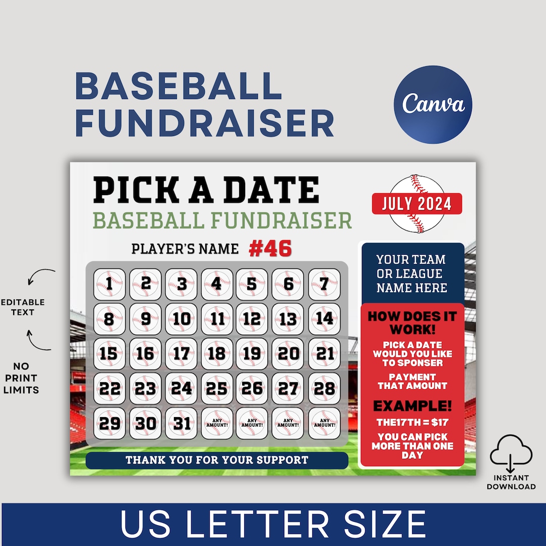Baseball Fundraiser Calendar, Baseball Fundraiser Template, Pick a Date ...