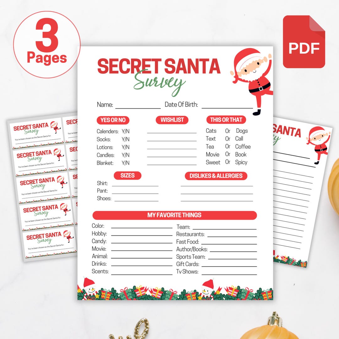 Secret Santa Survey, Secret Santa Questionnaire Printable, Christmas ...