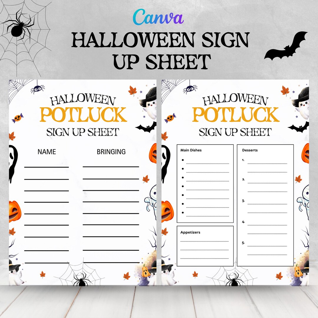Halloween Potluck Sign Up, Sign up Sheet Template, Halloween Party ...