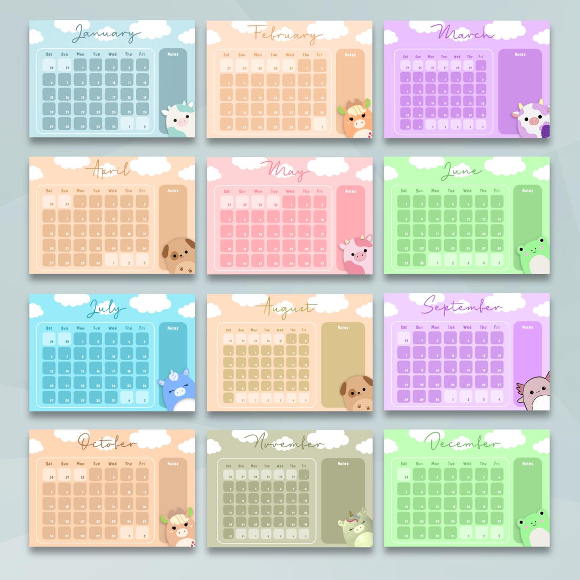 Squishmallows Monthly Calendar 2024 Squishmallow Calendar Template Cute ...