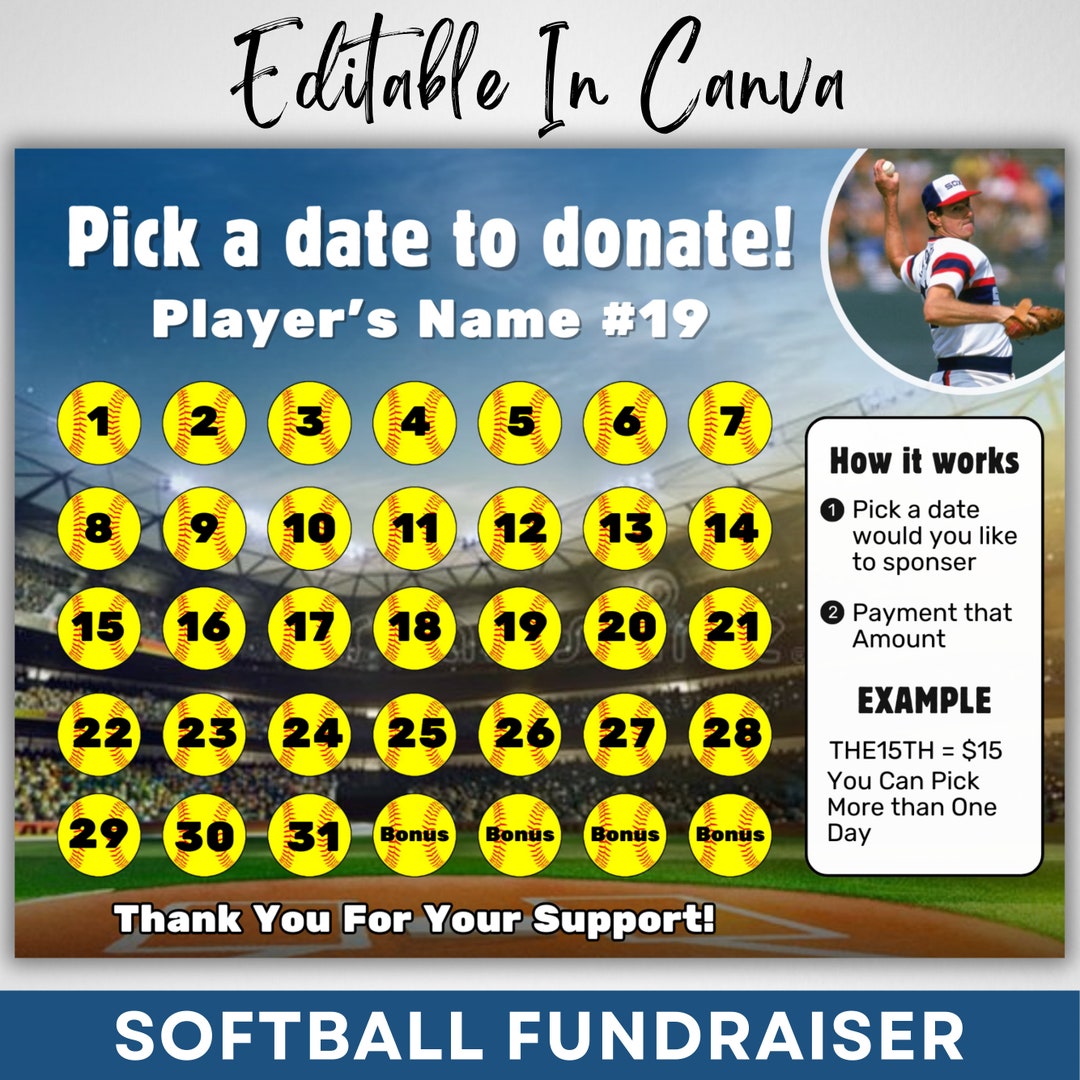 Softball Pick a Date to Donate, INSTANT DOWNLOAD, Fundraiser, Pay the ...