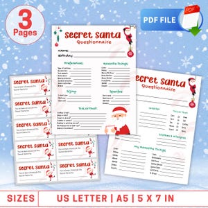 Secret Santa Questionnaire, Secret Santa Questions Printable, Secret ...
