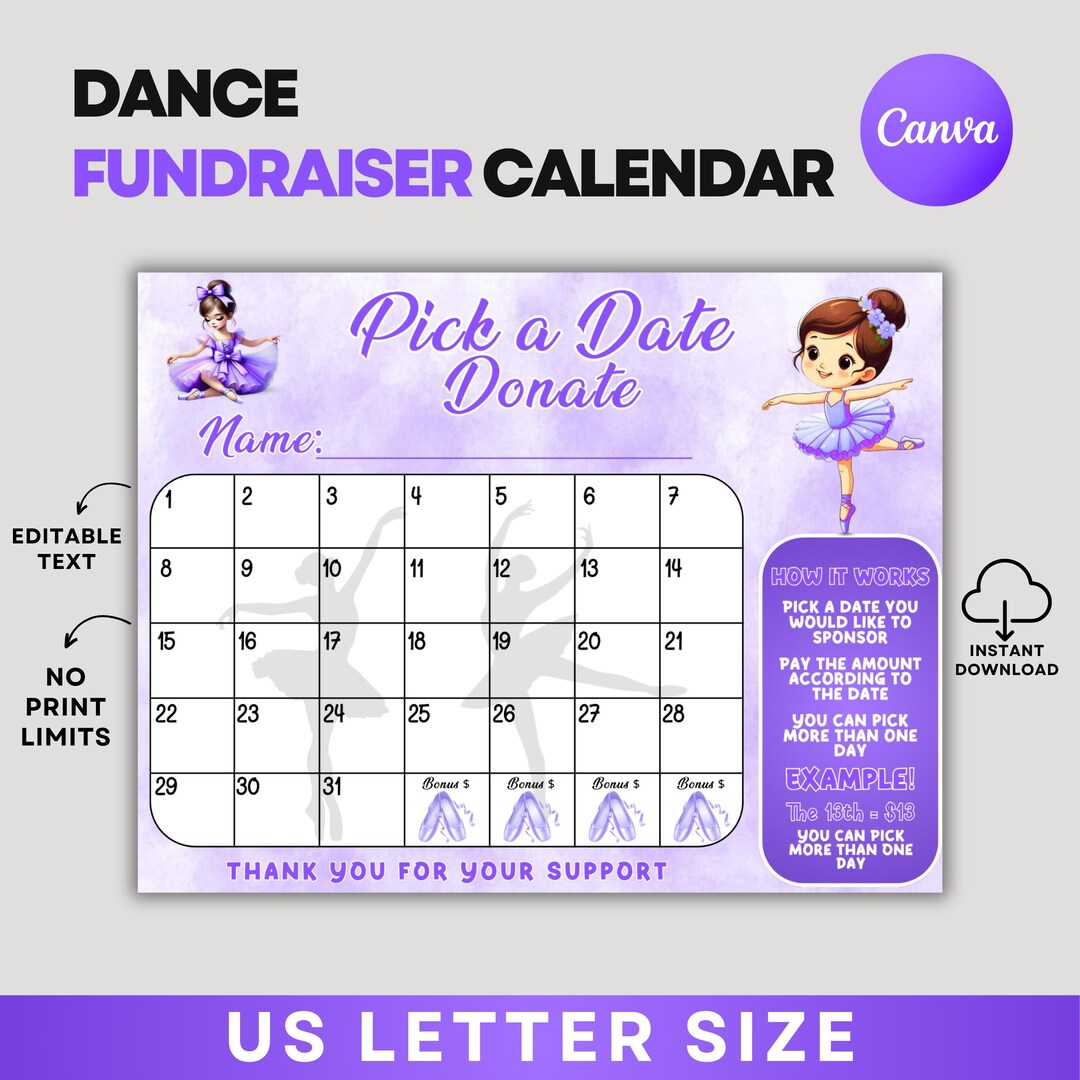 Dance Fundraiser Calendar, Dance Calendar Fundraiser, Pick a Date to ...