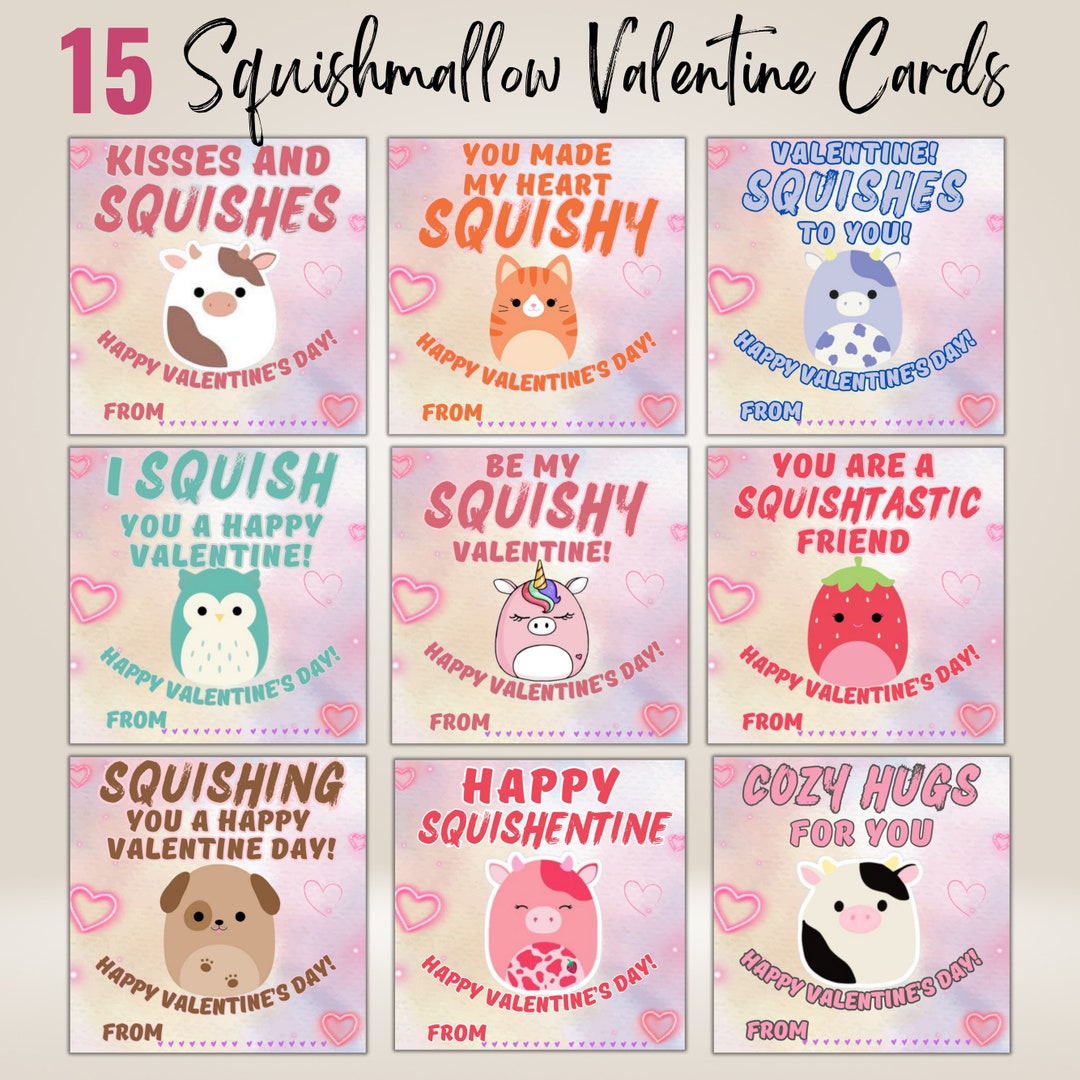 15 Squishmallow Valentine Cards, Squishmallow Party Cards for Kids ...