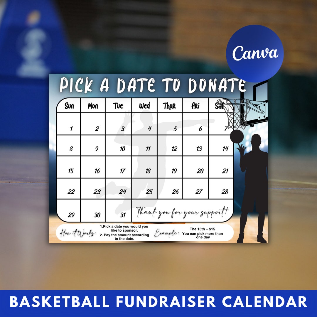 Basketball Calendar Fundraiser Pick a Date to Donate - Etsy