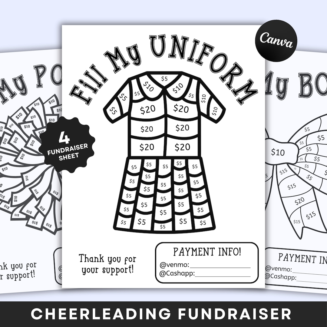 4 Cheer Fundraiser Templates, Fill My Bow, Pom Pom, Uniform Fundraiser ...