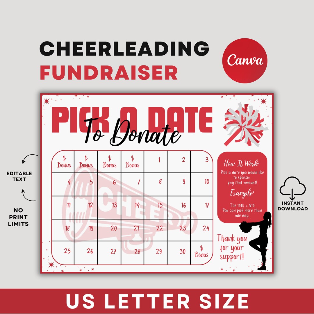 Cheer Fundraiser Calendar, Pick a Date to Donate Cheer Fundraiser ...
