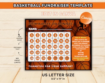 Basketball Donation Calendar Printable Editable Pick a Date - Etsy