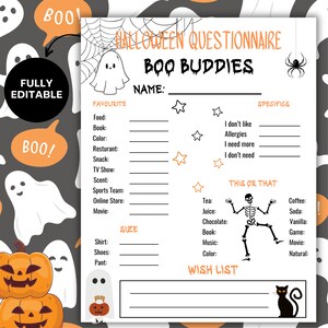 Boo Basket Questionnaire, Halloween Boo Buddy Gift Exchange, Printable ...