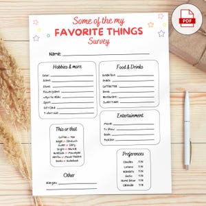 My Favorite Things Survey Questionnaire Printable, Employee Favorite ...